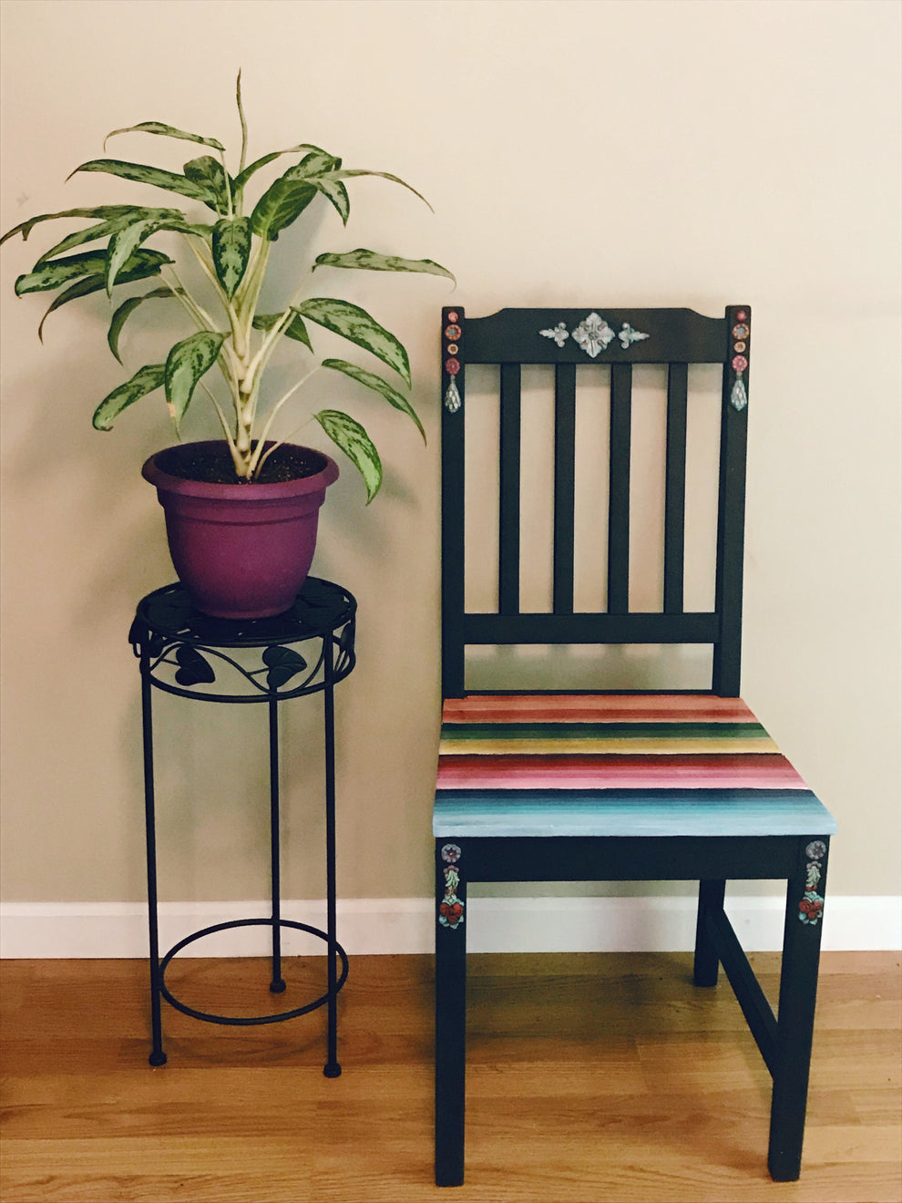 Mexican Serape Accent Chair - hand painted - floral - bohemian - furni ...