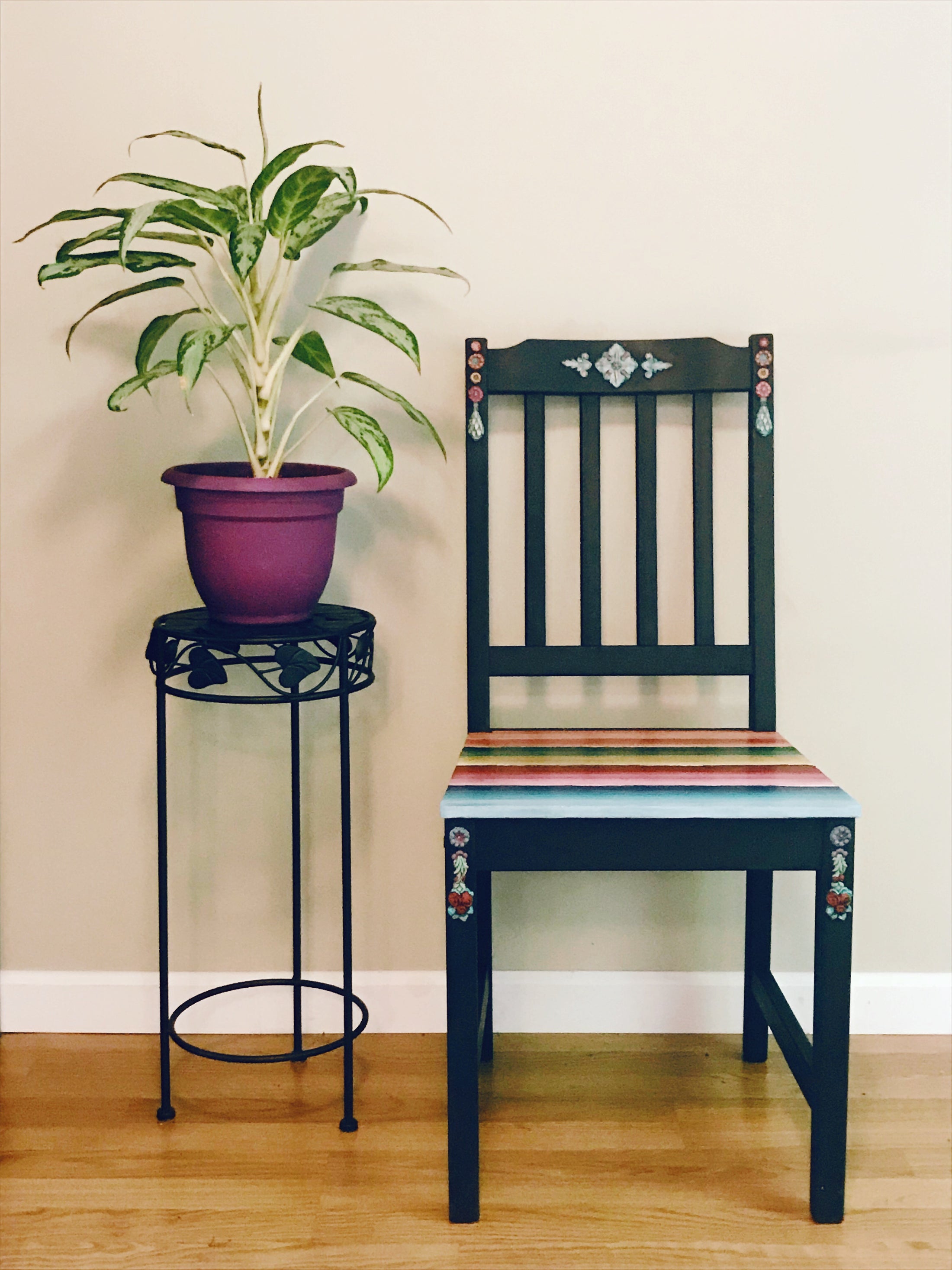 Mexican Serape Accent Chair - hand painted - floral - bohemian - furni ...
