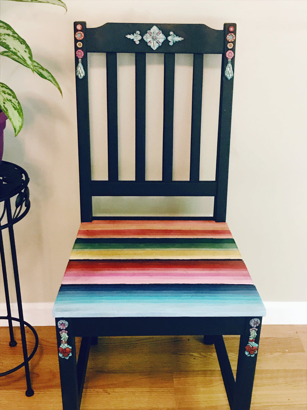 Mexican Serape Accent Chair - hand painted - floral - bohemian - furni ...