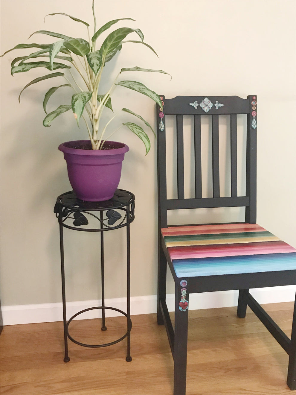 Mexican Serape Accent Chair - hand painted - floral - bohemian - furni ...