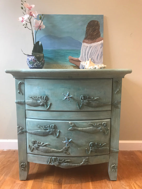 Whimsical Mermaid Side Table - Blue - Boho chic - furniture - hand pai ...