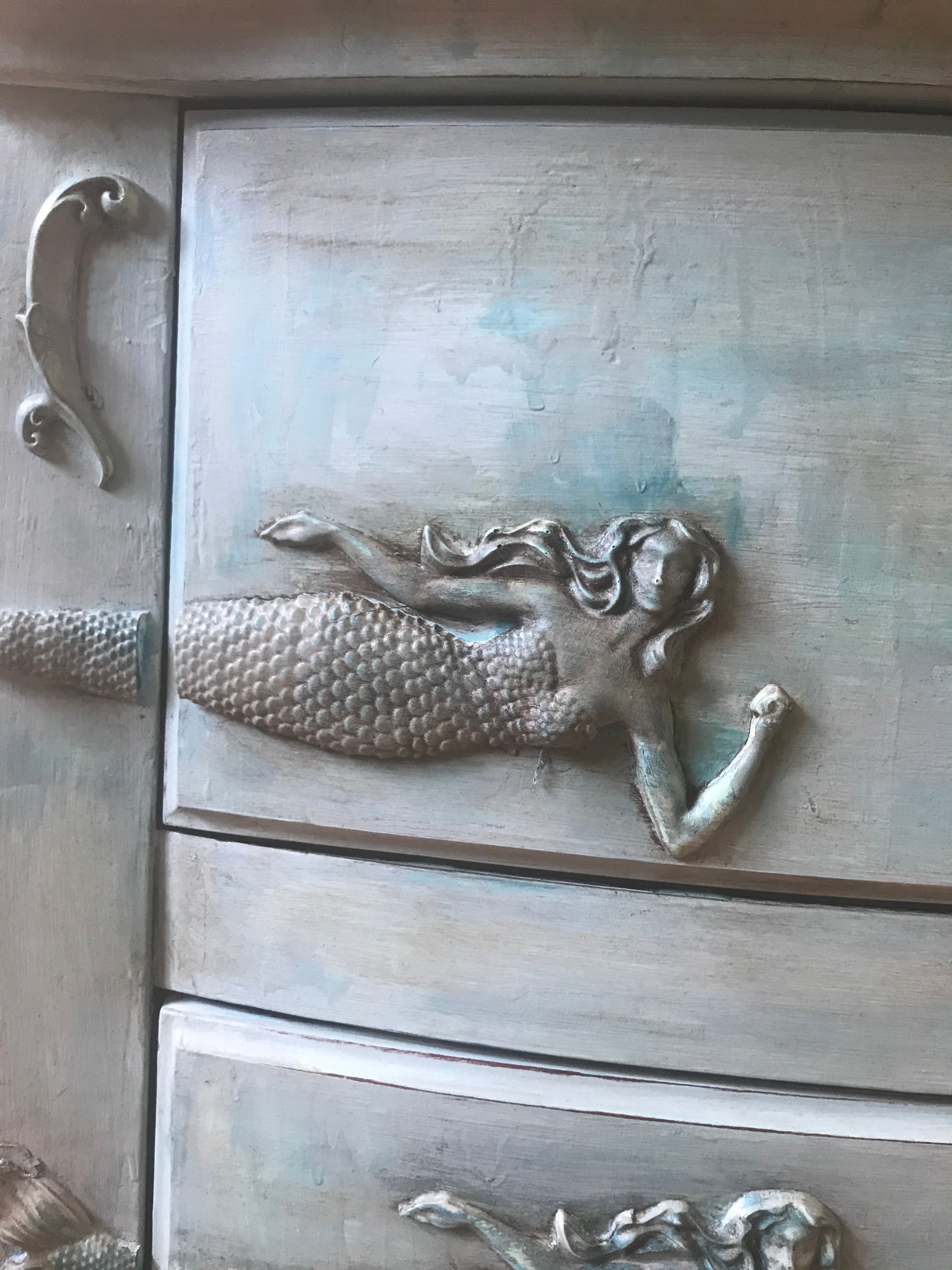 Whimsical Mermaid Side Table - Blue - Boho chic - furniture - hand pai ...